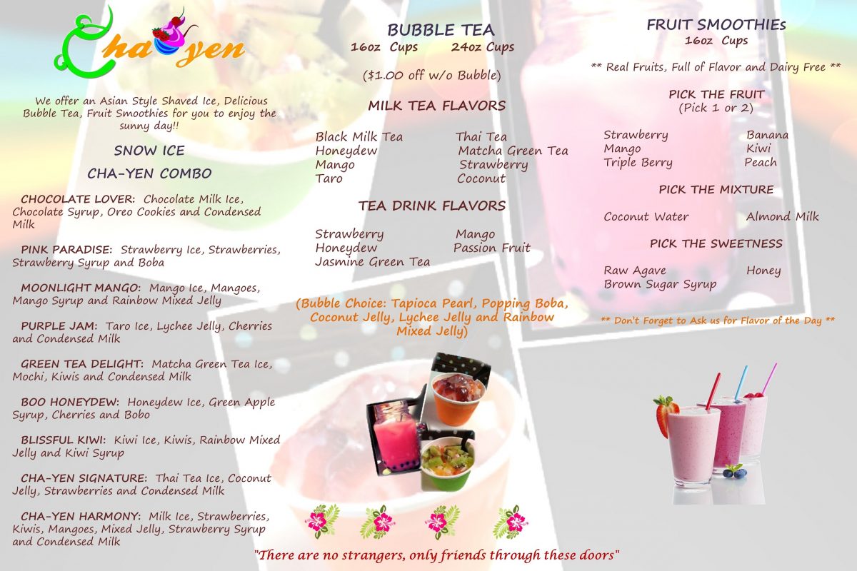 Cha-Yen - Asian Style Shaved Ice, Bubble Teas, & Smoothies | Flagg's ...